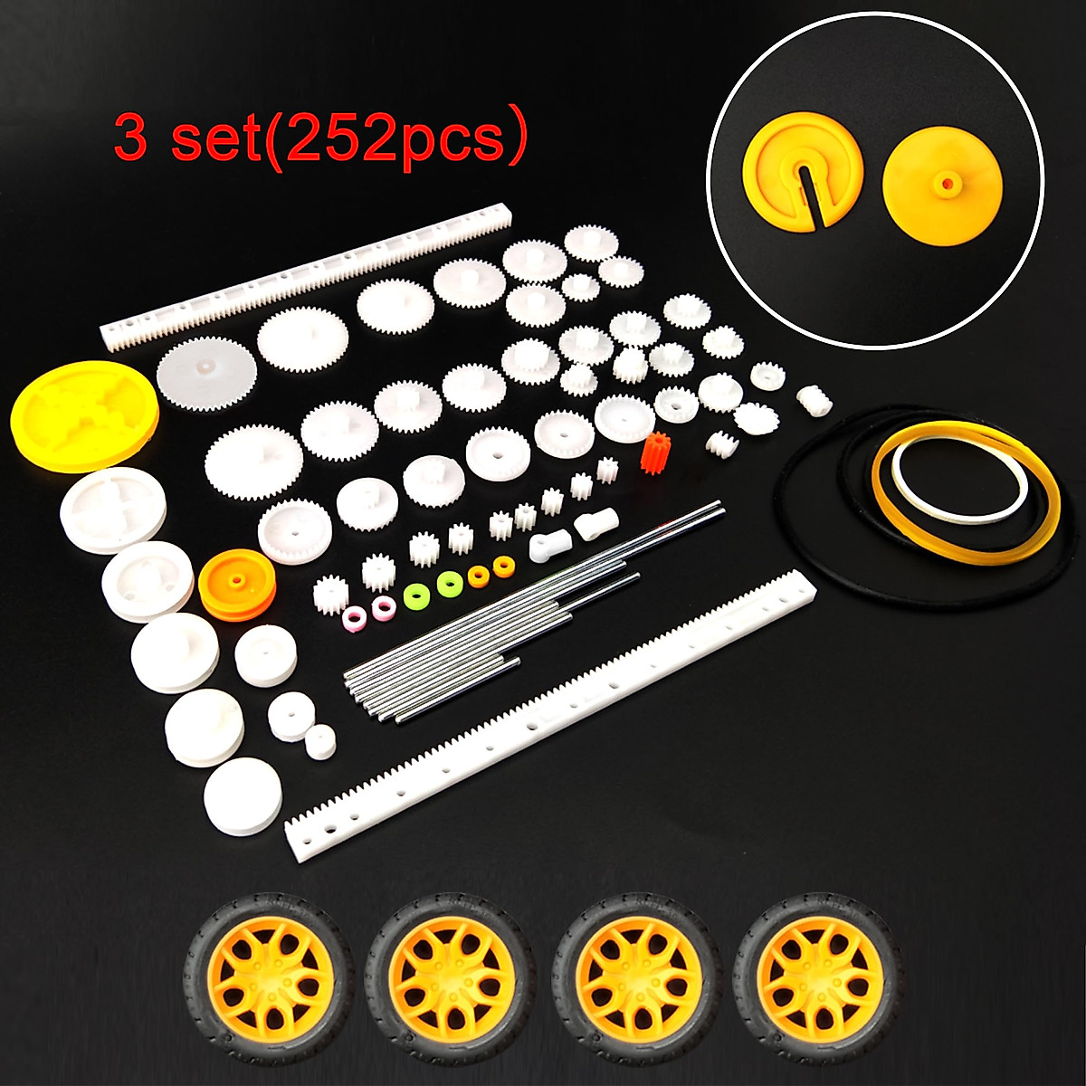 EUDAX 18 Set DC Motors Kit,Mini Electric 1.5-3V 24000RPM Hobby Motor with 252Pcs Plastic Gears,2 x AA Battery Holder ,Wires for STEM DIY Toy