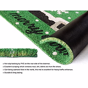 Rugsmith Green Tufted Holiday Merry Christmas Snow Flakes Area Rug Doormat, 18" x 30"