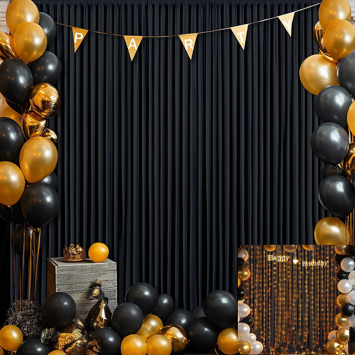 Black Backdrop Curtain for Parties Wrinkle Free Black Photo Curtains Backdrop Drapes Fabric Decoration for Birthday Party Wedding 5ft x 8ft,2 Panels