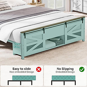 YITAHOME Queen Size Farmhouse Bed Frame with Sliding Barn Door Storage Cabinets, Platform Bed Frame with 47.2" Headboard, Solid Metal Slats Support, Noiseless, No Box Spring Needed, White