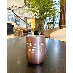 Rock & Llama Glamma Gifts For Grandma - 12oz Wine Glass Tumbler Cup - Beautiful Gift for New Grandma Glam ma Coffee Mug