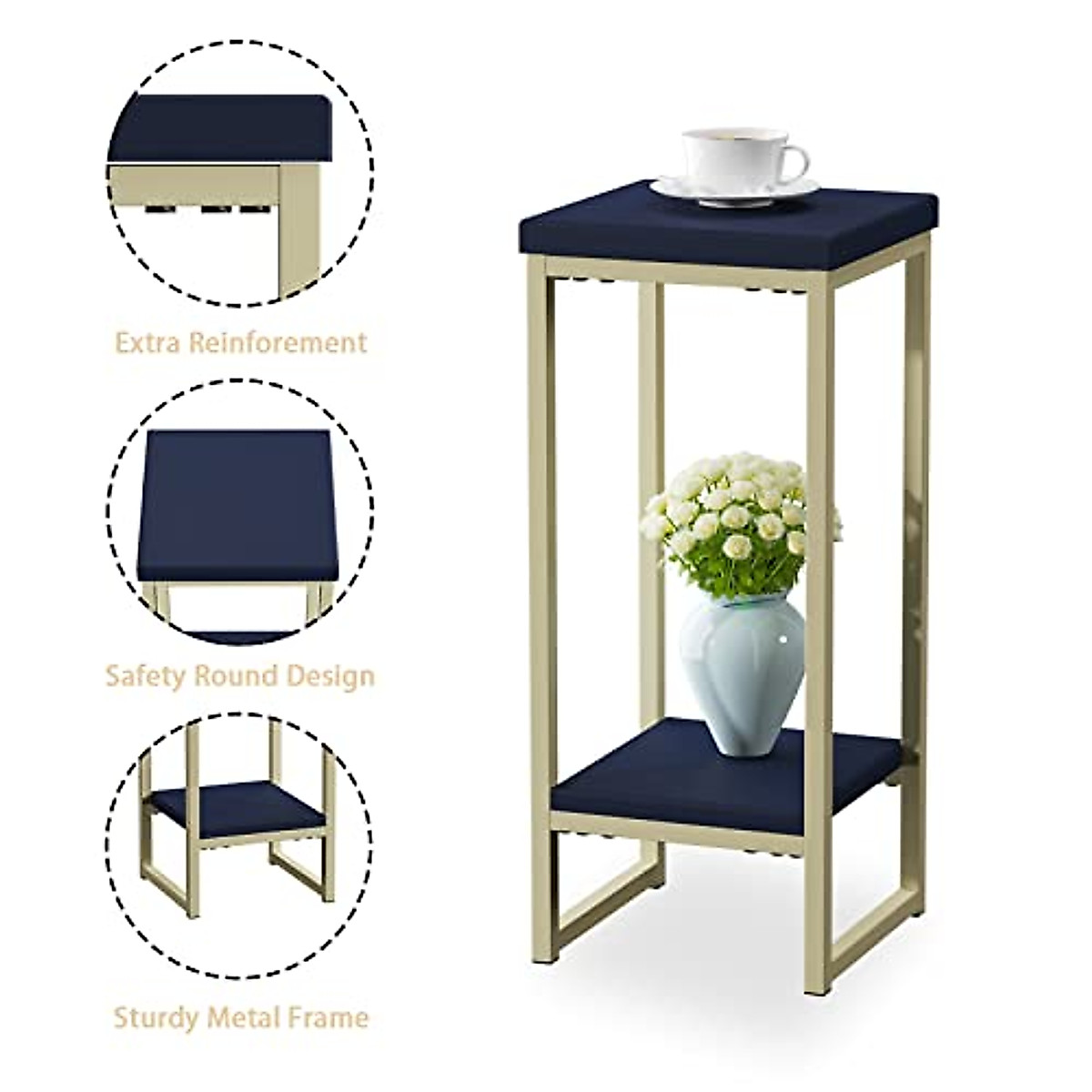Sheeparl Square Small Side Table, Sofa Table, 2-Layer Industrial Small End Table, Stable Metal Frame, Pedestal Tables for Small Spaces, Living Room, Bedroom(Dark Blue)