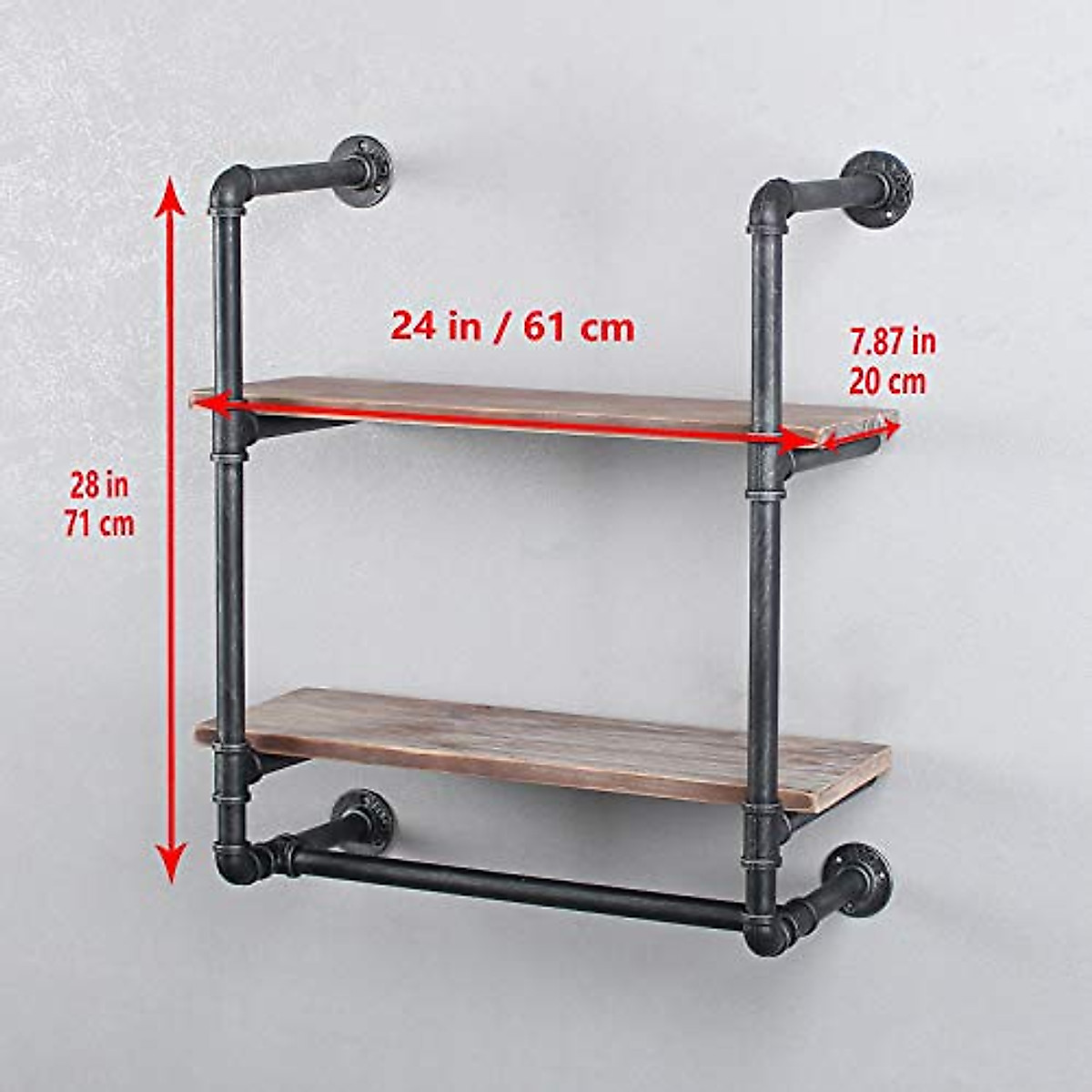 Industrial Pipe Towel Rack,Bathroom Shelves Wall Mounted,Rustic 2 Layer Bathroom Shelf with Towel Bar,Metal Storage Wall Shelf for Kitchen,Floating Shelves,Bathroom Shelves Over Toilet