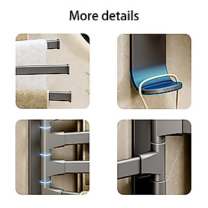Catekro Swivel Towel Rack, Thickened Aluminum Alloy 4-Arm Towel Bar, Space Saving Wall Mounted Towel Holder with Hook, Rustproof Swing Out Towel Hanger for Bathroom, Kitchen (Grey)