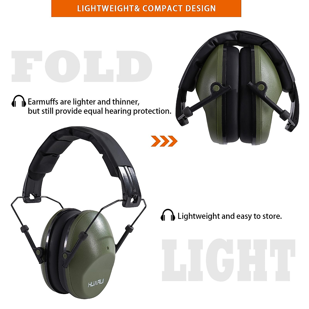HUARUI Noise Canceling Ear Muffs, Shooting Ear Muffs,Shooters Ear Protection (Green)