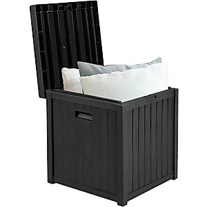SUNCROWN 51 Gallon Square Deck Storage Box Resin Outdoor Storage Container with Handles for Patio Garden Yard, Black