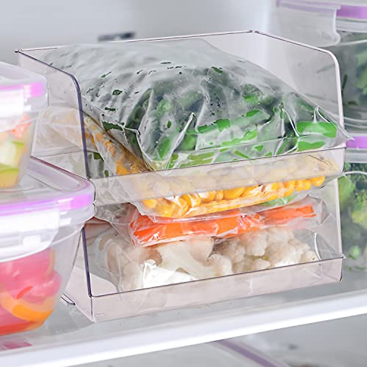 Emeril Lagasse Stackable Plastic Food Storage Organizer Bin Basket with Open Front for Household Kitchen Cabinets, Pantry, Offices, Closets, Bedrooms, Bathrooms 12.2" Wide, 2 Pack - Clear