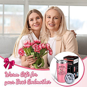 Patelai Funny Godmother Gift, Thank You for Being My Godmother Mother's Day Gift for Godmother Mother, 20 oz Insulated Vacuum Mug Tumbler with Lid Straw Brush (Pink)
