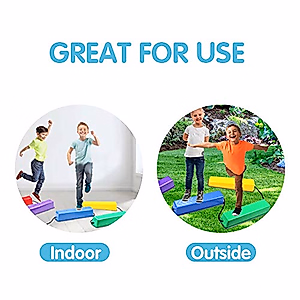 OMNISAFE Upgraded Balance Beams Stepping Stones for Kids, 6 Pc. Set, Indoor & Outdoor Toy Build Coordination and Gross Motor Skills, Non-Slip Textured Surface and All-inclusive Rubber Edges