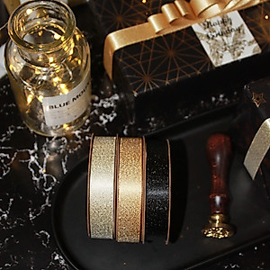 LeZakaa Rose Gold Glitter Satin Ribbon for Wedding, Engagement, Bridal Shower Gift Wrapping - 5/8"x10 Yard/ Roll