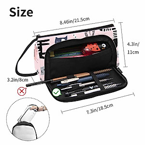 Nicokee Pink Cat Pencil Case Colorful Kittens Cute Animal Cartoon Doodle Pencil Pouch Cosmetic Bag for School Office Travel