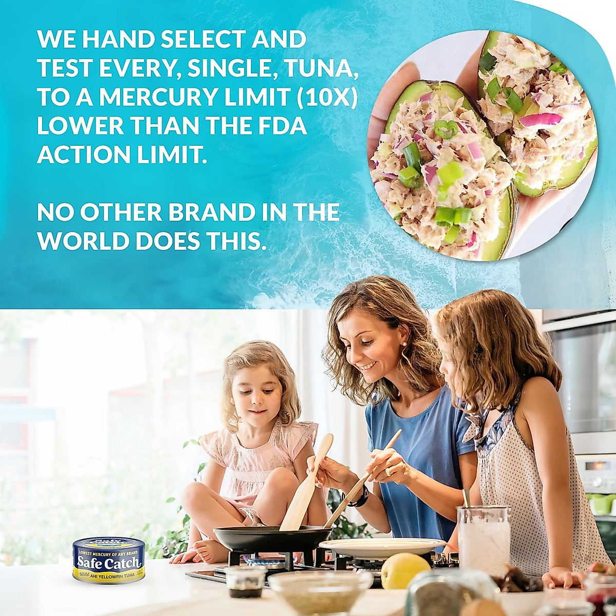 Safe Catch Wild Ahi Yellowfin Tuna Fish Canned, Wild Caught, Lowest Mercury, Lean Protein, Omega 3, Gluten-Free, Kosher, Pack of 6