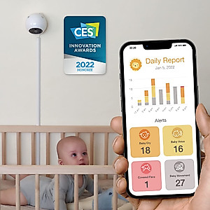 Amaryllo iBabi Smart Baby Monitor: 1080p FHD, Night Vision, Cry/Voice Alerts, 360 Auto-Tracking PTZ, Danger Zone, Baby's Daily Insights, Two-Way Audio, Lullaby Player, Wall Mount Included (White)