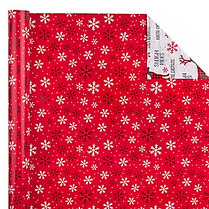 WRAPAHOLIC Reversible Christmas Wrapping Paper - Mini Roll - 17 Inch X 33 Feet - Red White Snowflakes and Reindeer Design for Holiday, Party, Celebration