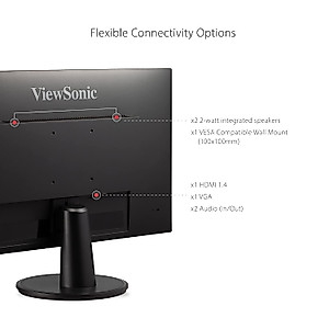 ViewSonic VA2447-MHJ 24 Inch Full HD 1080p Monitor with Advanced Ergonomics, FreeSync, 100Hz, Ultra-Thin Bezel, Eye Care, HDMI, VGA Inputs for Home and Office