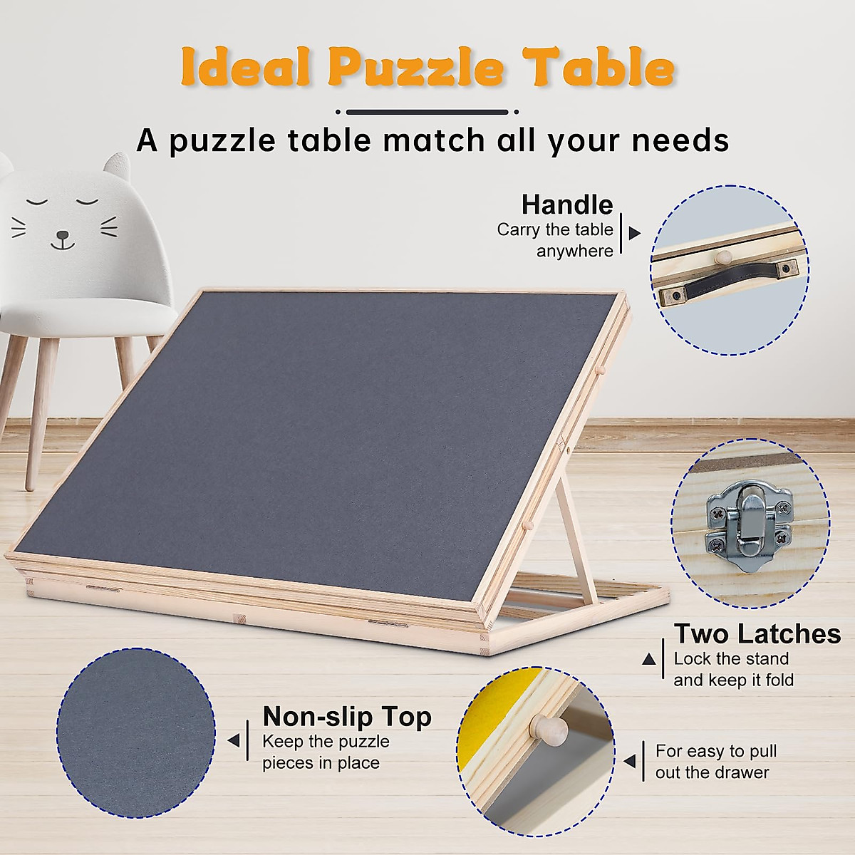 SOKO Wooden Jigsaw Puzzle Board - 1500 Piece Folding Puzzle Table with 5 Drawers & Covers 35" × 27" Portable Jigsaw Puzzle Table, 4-Tilting-Angle Adjustable Puzzle Board for Adults and Children