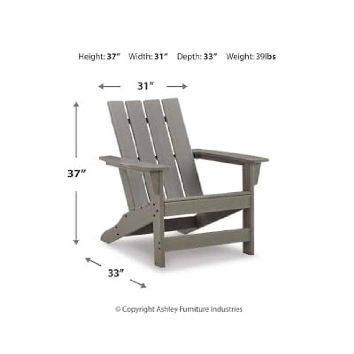 Signature Design by Ashley Visola Outdoor Patio HDPE Weather Resistant Adirondack Chair, Gray