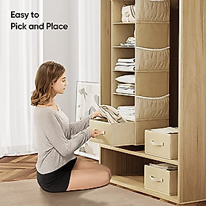 Pipishell Hanging Closet Organizer 6-Shelf, Hanging Shelves for Closet with 3 Removable Drawers & Side Pockets, Hanging Shelf Organizer for Bedroom or Garment Rack, 12'' x 12'' x 43.3'', Beige