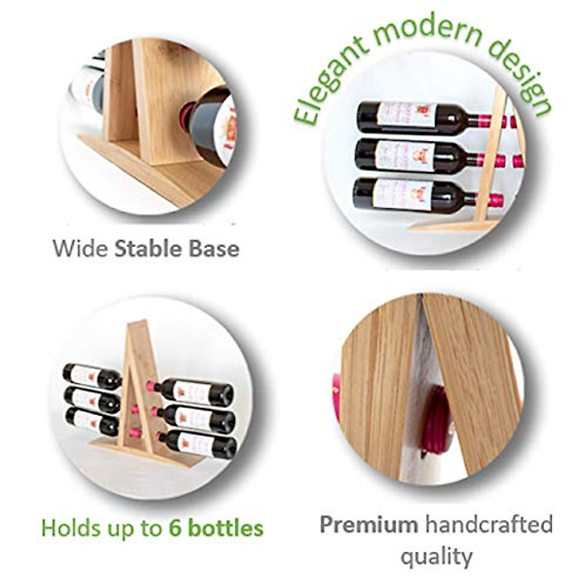 Wine Racks Countertop - 6 Bottle, Bamboo, Wine Bottle Holder for Small Spaces, Kitchen, Bar, Cabinet | Small Free Standing Wine Rack. Minimal Assembly Required