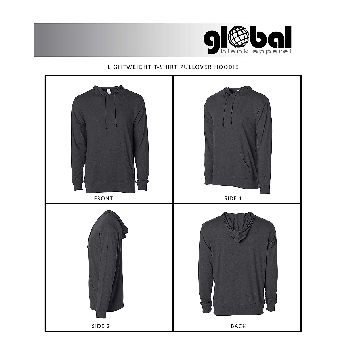 Global Blank Men's Hooded Shirt Long Sleeve T-Shirt with Hood Lightweight Hoodie for Men, Dark Gray, X-Large