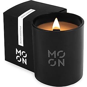 Scented Candles for Men&Women by Moon Candles | Wood Wick Candles That Crackle | Soy Candles Non Toxic | Bourbon Candle Scents | Black Candles|Bourbon Wood & Musk Aesthetic Candle |