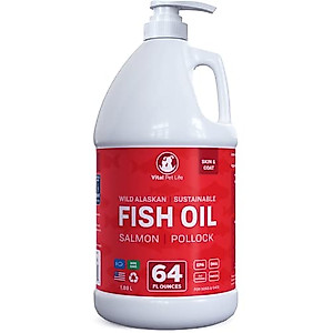 Fish Oil for Dogs, Salmon, Pollock, Omega 3 EPA DHA Liquid Food Supplement for Pets, All Natural, Supports Healthy Skin Coat & Joints, Natural Allergy & Inflammation Defense, 64 oz