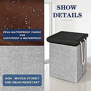 POBOMVOM 60L Laundry Basket with lid, Laundry Hamper with Rope Handles, Detachable Waterproof Dirty Clothes Basket for Laundry Hamper for Dorm, Bedroom, Bathroom Organization (19 inches,Dark Grey)