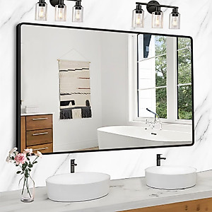 TOTOZAKUL Bathroom - Wall - Mirror - for Over Sink 20x28inch, Wall-Mounted Vanity Mirror for Bedroom Living/Dining Room, Modern Rectangle Black Framed Hanging Makeup Mirrors