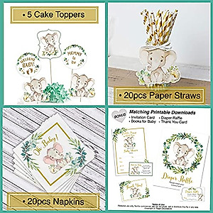 252 PC Elephant Theme Baby Shower Decorations for Boy or Girl Kit -Gender Neutral Welcome Baby Banners Garland Guestbook Sash Balloons Cake Topper Paper Decor Napkins Straws Games & Thank You Stickers