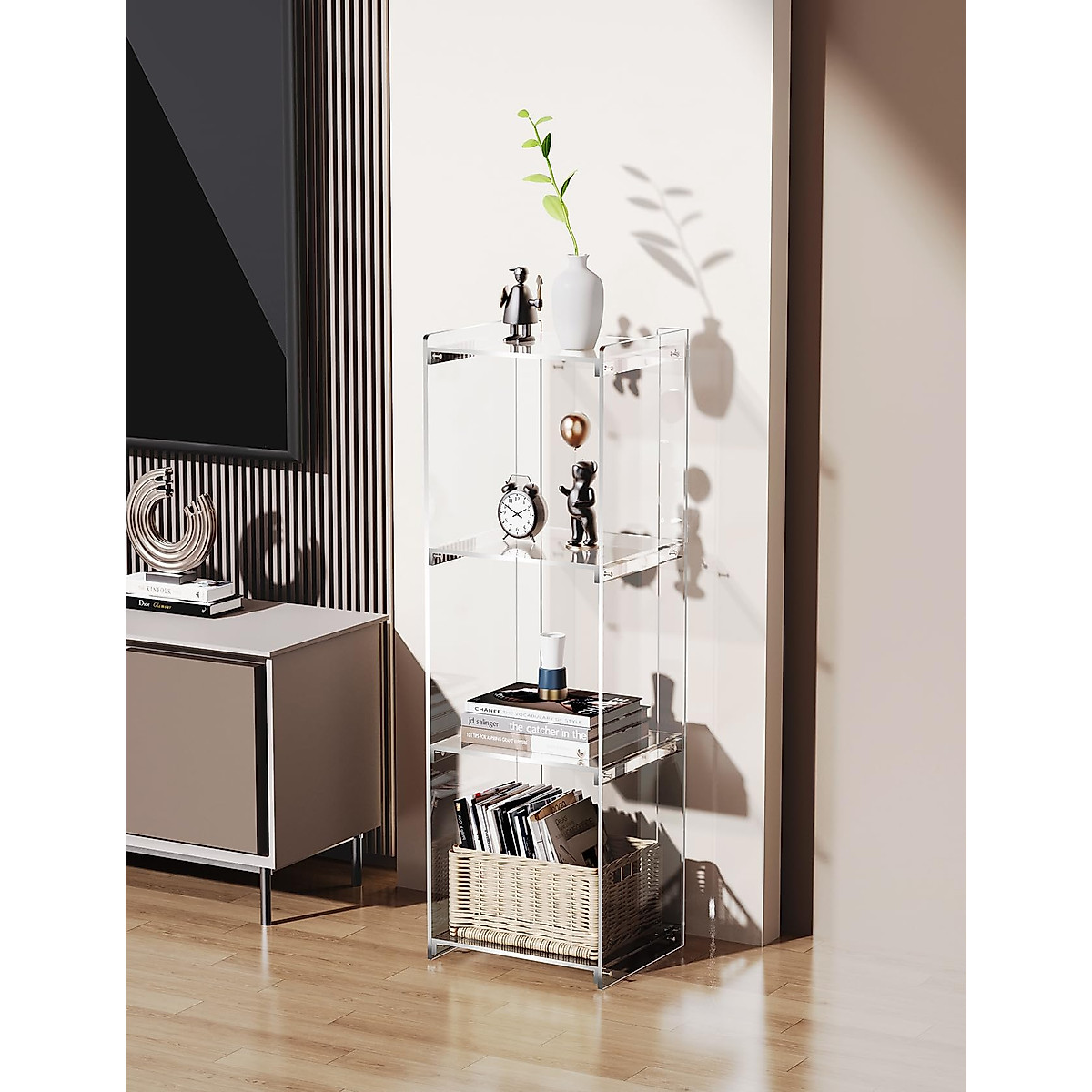 Acrylic Bookcase Cube Storage Bookshelf, Standing Display Bookshelf Floor Standing Bookshelf for Bedroom Living Room (Clear 3cube)