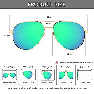 SUNGAIT Women’s Lightweight Oversized Aviator Sunglasses - Mirrored Polarized Lens (Light-Gold Frame/Green Mirrored Lens, 60) SGT603 JKLV
