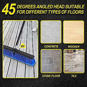 18 Inches Outdoor Push Broom Heavy Duty Shop Broom with 63" Long Handle for Deck Driveway Garage Yard Patio Concrete Floor Cleaning(Blue)