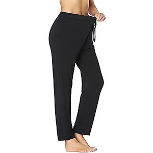 ASIMOON Women's Loose Pants Pockets Lightweight Soft Yoga Sweatpants Pull on Stretch Jogger Pant Casual Lounge Jogging Pants Black-a