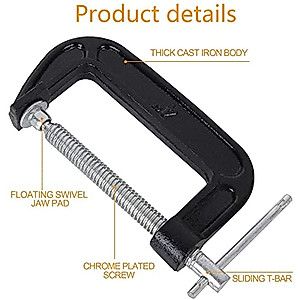 4 Inch C-Clamp Set, Heavy Duty Steel C Clamp Industrial Strength C Clamps for Woodworking, Welding, and Building(2PCs)