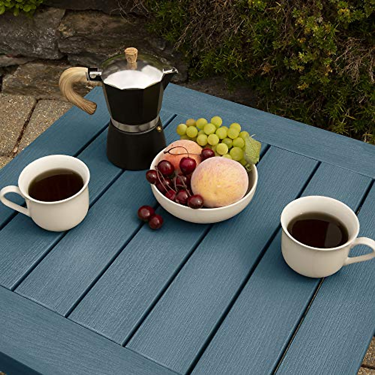 highwood Weatherly 2 Garden Chairs with 1 Square Side Table, 3-Piece Set, Nantucket Blue