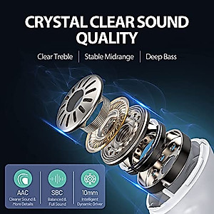 Bluetooth Earbuds for iOS & Android Phones, Bluetooth 5.0 in-Ear Headphones with Extra Bass, Built-in Mic, Touch Control, USB Charging Case, 30hr Battery Earphones, Waterproof for Sport