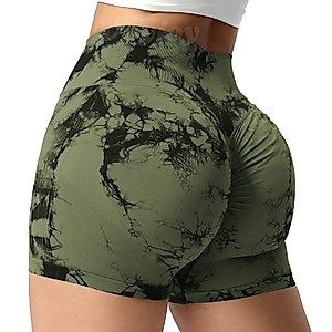 VOYJOY Women Workout Shorts 3.6" Scrunch Butt Lifting Gym Seamless Yoga Biker Shorts Army Green
