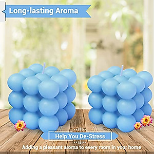 Xanobo 4Pcs - Aesthetic Bubble Candle Cute Decor Cube Shaped Candles Cool Candles for Fun and Aesthetic Shelf Décor (Blue)