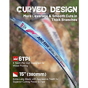 EZARC Japanese Teeth Reciprocating Saw Blade 15 Inch, Arc Edge Wood Pruning Saw Blades 6TPI for Tree Trimming, Wood Cutting, 3 Pieces