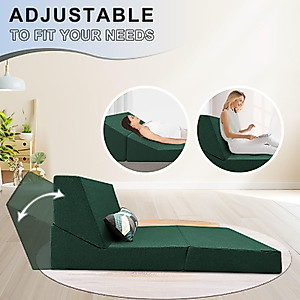 ANONER Convertible Chair Bed Sleeper with Memory Foam & Pillow Fold Out Chair Bed Couch Lounge Chaise for Living Room Bedroom Guest Room Home Office, Dark Green