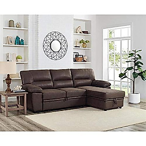 BOWERY HILL Contemporary Saddle Brown Microfiber Reversible Sleeper Sectional Sofar with Storage