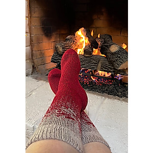 WARRIOR ALPACA SOCKS - Unisex Toasty Toes Ultimate Alpaca Socks For Men And Women (Large - Red Snowflake)