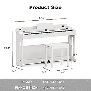 UMOMO 88 Weighted Key Digital Piano with Piano Bench, Hammer Action Electric Piano with Piano Stand, Headphone Jack, 3 Pedal, Full Size Electronic Piano Keyboard for Beginner, Adults, White