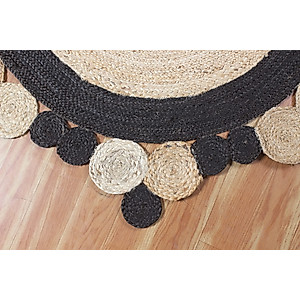 CASAVANI Collection Circle Area Rug - 10 Ft' Round Black Natural Jute Mat Geometric Kilim Rug Indoor Outdoor Use Mat Flatweave Rugs for Bedroom Bedside Round Dining Table Mat Hall & Kitchen