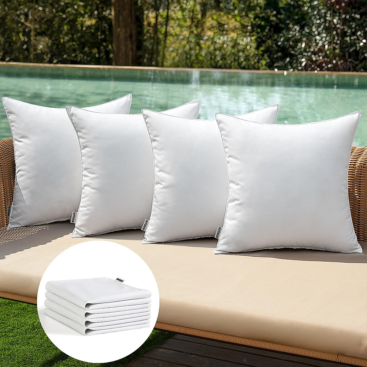 MIULEE Pack of 4 Decorative Outdoor Pillow Covers Waterproof Square Garden Cushion Cases PU Coating Throw Pillow Cover Shell for Tent Park Couch 20x20 Inch White
