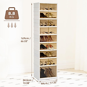 GARPROVM Shoe Rack Organizer for Closet, Shoe Storage Box with Large Storage Containers, Easy Assembly Shoe Cabinet with Lids 9 Tiers 18 Pairs