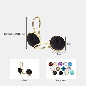 14K Gold Onyx Earrings - 14K Solid Yellow Gold Black Gemstone Drop Earrings, Dainty 8mm Round Stone, December Birthstone Leo Star Sign Birthday, Handmade Classic Elegant Jewelry Gift for Women