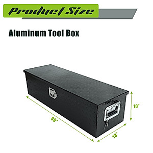 PRFFWK Diamond Plate Truck Bed Tool Box Aluminum Trailer Storage Box for Truck Bed, Pickup, RV, Trailer, Waterproof Truck Box with Side Handle and Lock Keys-39 x 13 x 10 inch,Black