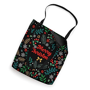 Christmas Leaves, Red Poinsettias, Holly Berries & Acorns Tote Bag