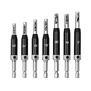 QWORK VIX Bits Self Centering Clic Change Door Hinge Drill Bit Set High-Speed Steel, 5/64", 7/64", 9/64", 11/65", 5mm, 13/64", 1/4"(Black)